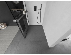 Mexen Kioto+ L, sprchová zástěna Walk-In s poličkou a věšákem 110 x 200 cm, 8mm čiré sklo černý vzor, ​​grafitový profil, 800-110-123-66-77