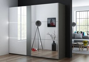 Casarredo - Komfort nábytek Šatní skříň SACRAMENTO 250, tunis s osvětlením, grafit/bílá lesk