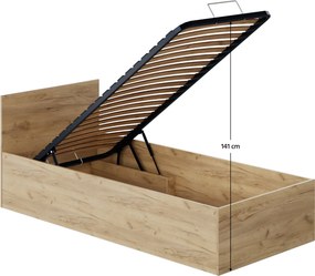 Postel s kovovým roštem a úložným prostorem, 90x200, dub artisan, DOLI