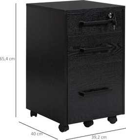 HOMCOM Kancelářská skříňka na kolečkách s 3 zásuvkami, 1 uzamykatelnou a 1 třídící zásuvkou, MDF desky, černá