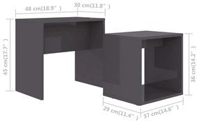 Set konferenčních stolků šedý vysoký lesk 48x30x45 dřevotříska - Default Title