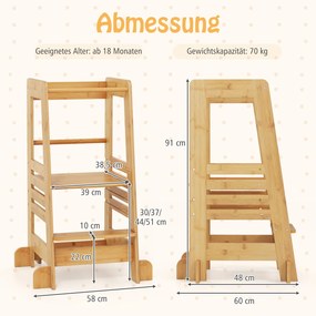 Costway Dětská výuková věž z bambusu s 4 Nastavitelnými výškami a bezpečnostním