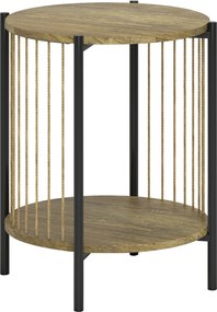 HOMCOM kulatý odkládací stolek se 2 patry a kovovou konstrukcí do obývacího pokoje nebo ložnice 43,5x43,5x51 cm, přírodní