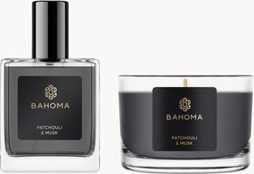 Sada interiérového spreje a vonné svíčky Patchouli & Musk, 2 díly (pomerančový květ, citrusové akordy)