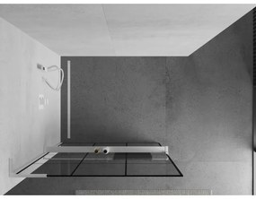 Mexen Kioto+ L, sprchová zástěna Walk-In s poličkou a věšákem 100 x 200 cm, 8mm čiré sklo černý vzor, ​​bílý profil, 800-100-123-20-77