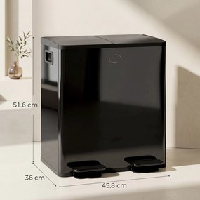2 x 20litrové dvojité odpadkové koše, otevírání pomocí pedálu, snadné čištění, nerezová ocel, plast, černá barva
