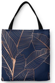 Nákupní taška Abstrakce s listy - rostlinný motiv zobrazený na tmavě modrém pozadí