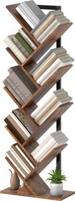 HOMCOM 9patrová stromová knihovna, průmyslový úložný nábytek s ocelovým rámem, 50x24x136 cm, rustikální hnědá