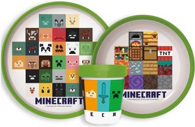 Sada plastového nádobí Minecraft s kelímkem a protiskluzem - 3 díly