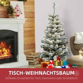 HOMCOM Mini vánoční stromek Ø40x90 cm, umělý sníh, 60 LED, nehořlavý, plast, zelená/bílá