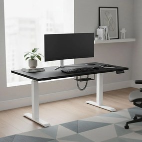 Výškově nastavitelný stůl OfficeTech D, 140 x 80 cm, bílá podnož, černá