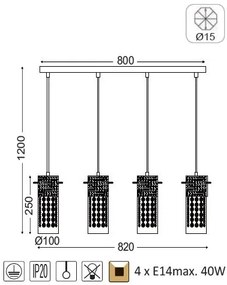 ACA DECOR Závěsné svítidlo MIA max. 4x60W/E14/230V/IP20