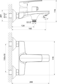 , KORANA Nástěnná vanová baterie, rozteč 150mm, chrom, 10221001