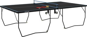 SPORTNOW venkovní stůl na stolní tenis, skládací stůl na stolní tenis se síťkou, kolečky, 2 pálkami na stolní tenis a 3 míčky, ocel, černý, 274 x 152…