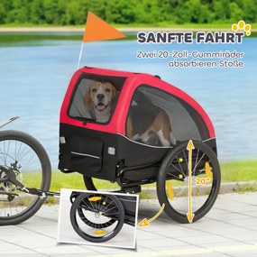 PawHut Skládací přívěs pro psy s odrazkami Okno ze síťoviny Kolečka Dveře Bezpečnostní praporek pro psy do 20 kg 138x70x89 cm Červená barva