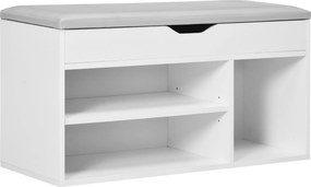 HOMCOM Botník se sedadlem, regály, zásuvkou a polstrováním, dvouúrovňový pro předsíně a haly, moderní, max. zatížení 120 kg, 80x30x43 cm, bílý