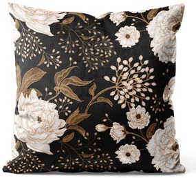 Dekorační velurový polštář Eleganca cvetov - kompozicija z rastlinskim motivom na temnem ozadju welurowa