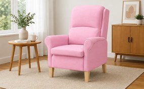 relaxační křeslo, odpočinkové, ušák, dřevo/textil, 101x95x75 cm, přírodní/růžová, Dekorino KR20260044