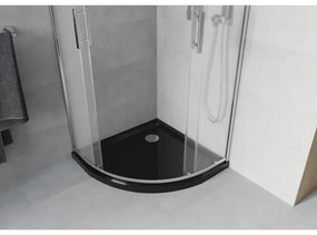 Mexen Rio, čtvrtkruhový sprchový kout s posuvnými dveřmi 80 x 80 cm, 5mm sklo námraza, chromový profil + černá sprchová vanička, 863-080-080-01-30-4170