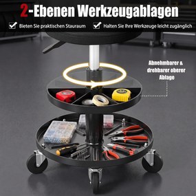 Costway Otočná dílenská stolička 42–56 cm se 2 policemi, černá