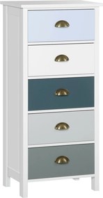 HOMCOM Vícebarevná komoda s 5 zásuvkami - úložný kabinet s kovovými úchytkami z MDF - rozměry 45D x 30Š x 95,4V cm | Aosom