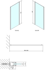 Polysan, EASY LINE sprchová boční stěna 1000mm, čiré sklo, EL3415