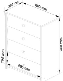 4 křídlový botník RUBIN 66 cm, bílý