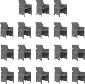 19dílný zahradní jídelní set s poduškami polyratan šedý 3095645