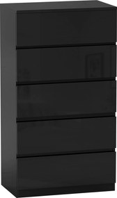 HOMCOM Komoda s 5 šuplíky Moderní komoda s protisrážecí konstrukcí 55x34x100 cm Černý lesk | Aosom