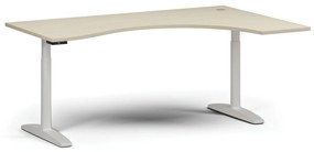 Výškově nastavitelný stůl OBOL, elektrický, 675-1325 mm, ergonomický pravý, deska 1800x1200 mm, bílá zaoblená podnož, bílá
