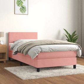 vidaXL Box spring postel s matrací 90x200 cm samet [3141161] Barva: Růžová