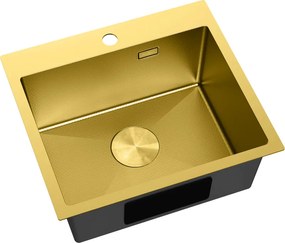 Mexen Solix, 1-komorový nerezový dřez 500 x 450 mm, broušená zlatá, vzor voština, 6402501000-55HC
