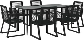 7dílný zahradní jídelní set černý PVC ratan 3156549
