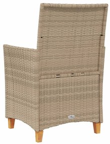 Zahradní židle s poduškami 2ks béžové polyratan a masivní dřevo - Default Title