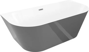Mexen Oval Slim, volně stojící vana ke zdi, 170 x 80 cm, bílá-šedá, grafitový přepad, 52661708062-95