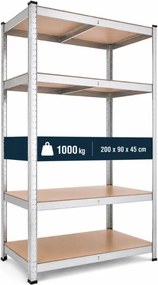 AREBOS Dílenský regál 200 x 90 x 45 cm 1000 kg - stříbro