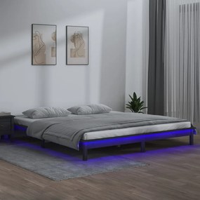 Rám postele s LED světlem šedý 160 x 200 cm masivní dřevo,  820618