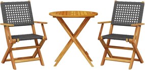 3dílný bistro set černý polyratan a masivní dřevo 3281850