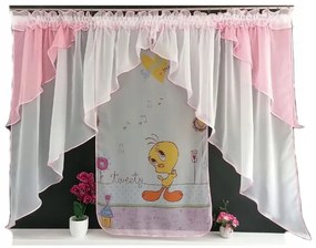 Dětská voálová záclona Tweety 400x150cm růžovo-bílá