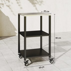 Grilovací vozík Třípatrový grilovací stůl s pracovní plochou z nerezové oceli Kolečka pojízdný servírovací vozík 50 x 50 x 90 cm Černá barva