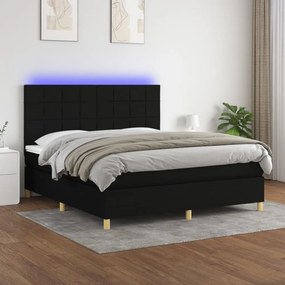 Box spring postel s matrací a LED černá 180x200 cm textil 3135455