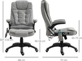 Kancelářská židle Vinsetto s masážní a tepelnou funkcí, ergonomická, výškově nastavitelná, bez tření, 6 masážních bodů, 68 Š x 72 H x 110-120 V cm, š…