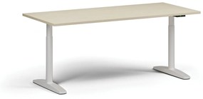 Výškově nastavitelný stůl OBOL, elektrický, 675-1325 mm, deska 1800x800 mm, bílá zaoblená podnož, wenge