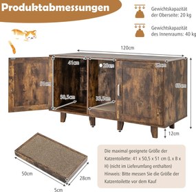 Costway Skříňka pro kočky na kočičí záchod se 2 dvířky a škrabadlem a vchodem