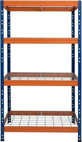 Kovový regál RIVET PRO 180x90x45 ocelová mřížka 4 úrovně modro-oranžová