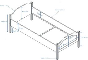 Postel Karlo 90x200 cm, bělená borovice