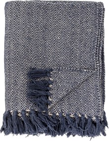 Pléd z recyklované bavlny 160x130 cm HERRINGBONE Bloomingville - modrý