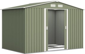 Outsunny kůlna na nářadí kovová kůlna s podezdívkou světle zelená 277 x 195 x 192 cm | Aosom