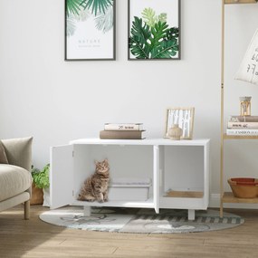 Nábytek PawHut pro kočičí toaletu s škrabadlem a dvířky, 91x52x50,5 cm, Bílá