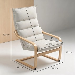 HOMCOM Moderní relaxační křeslo do ložnice s prohnutými opěrkami, polstrováním, sametové křeslo - 67 x 83 x 105 cm, krémové
